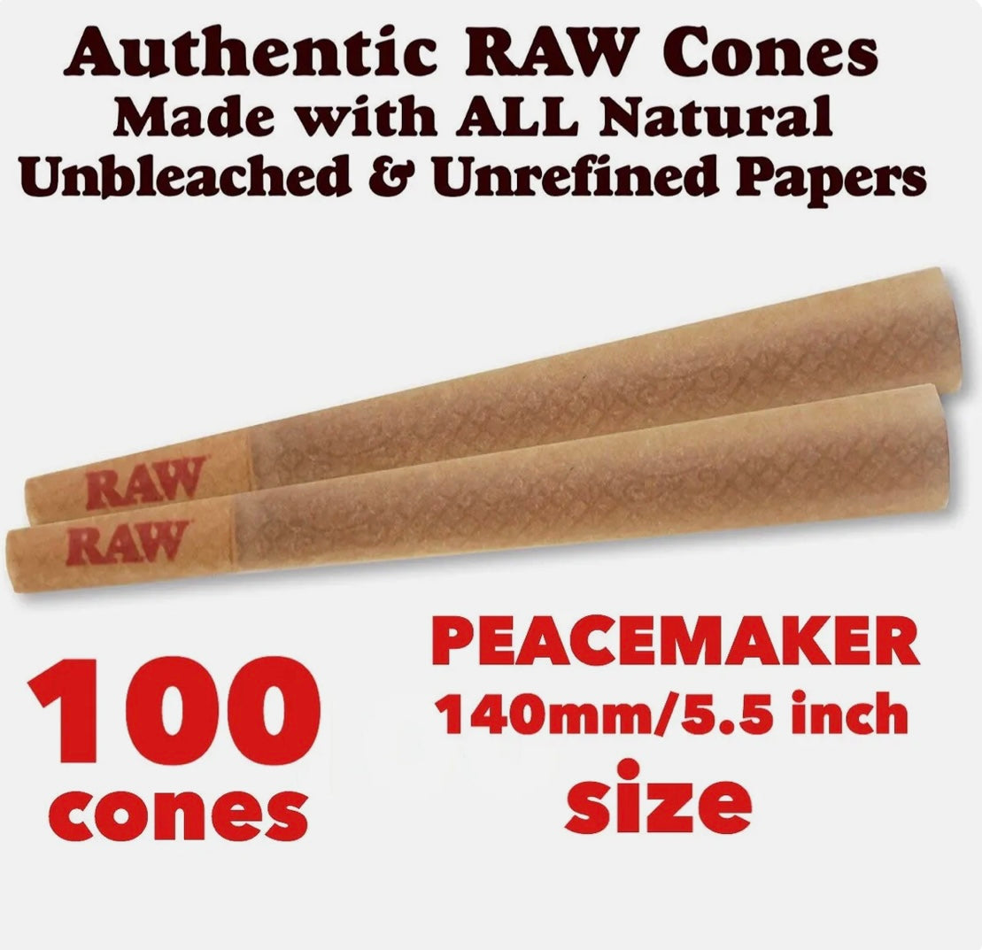 RAW Classic PEACEMAKER 140mm/5.5 inch Pre-Rolled Cones + Aluminum silv ...