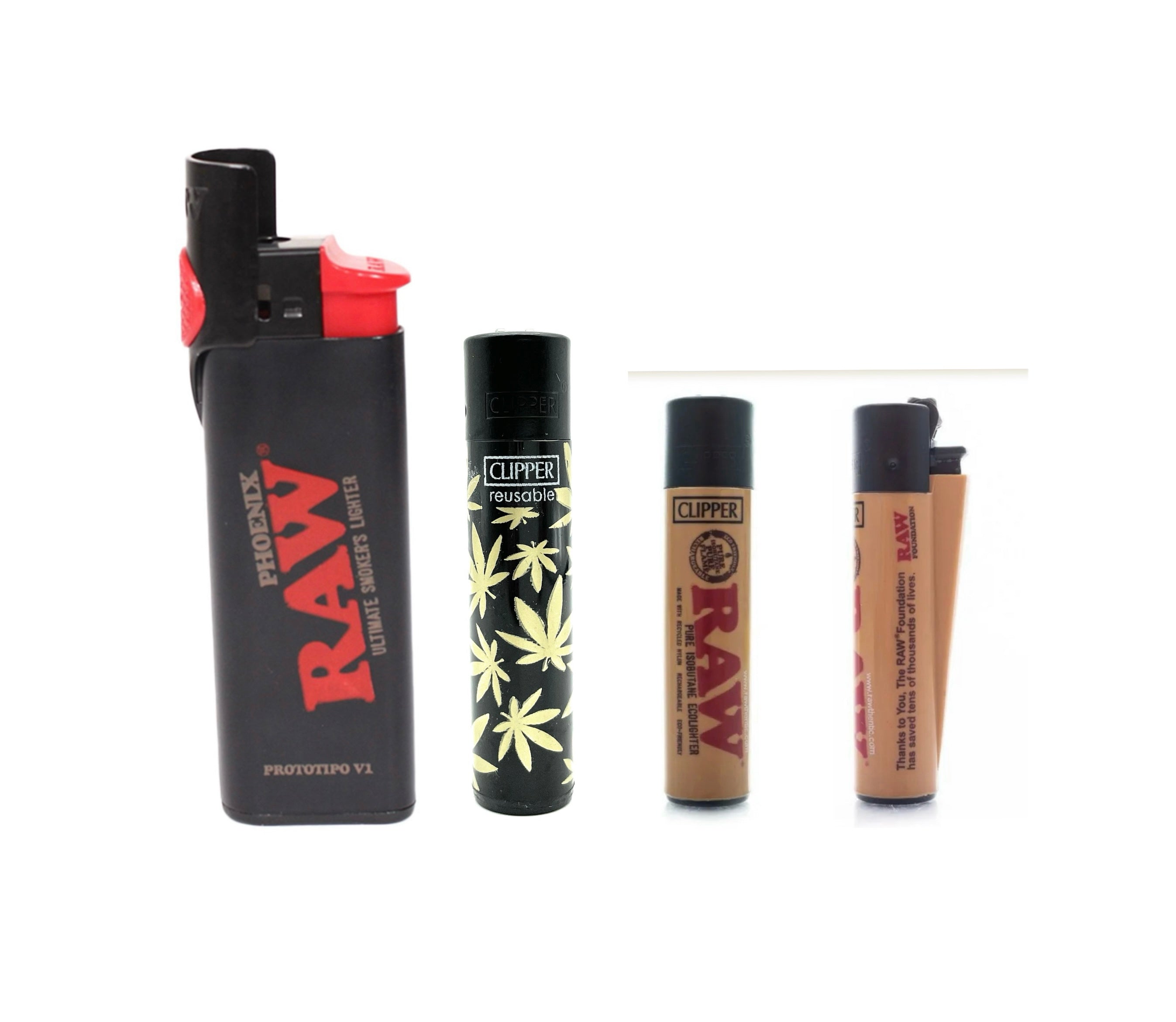 RAW Phoenix lighter + Clipper golden leaves lighter + 2 Clipper raw mi ...