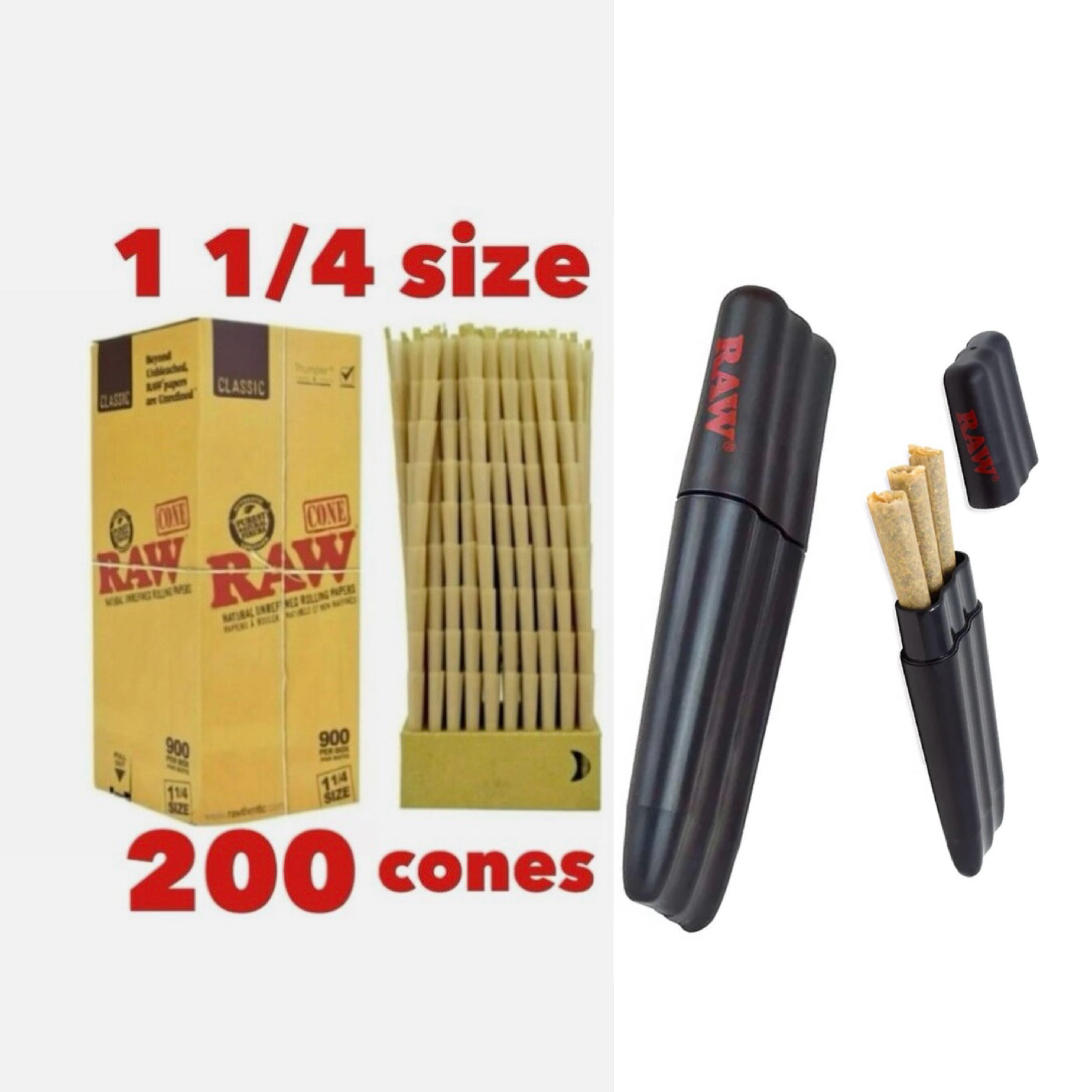 RAW classic 1 1/4 Size Pre-Rolled Cone(50, 100, 200, 300, 400, 500)+RA ...