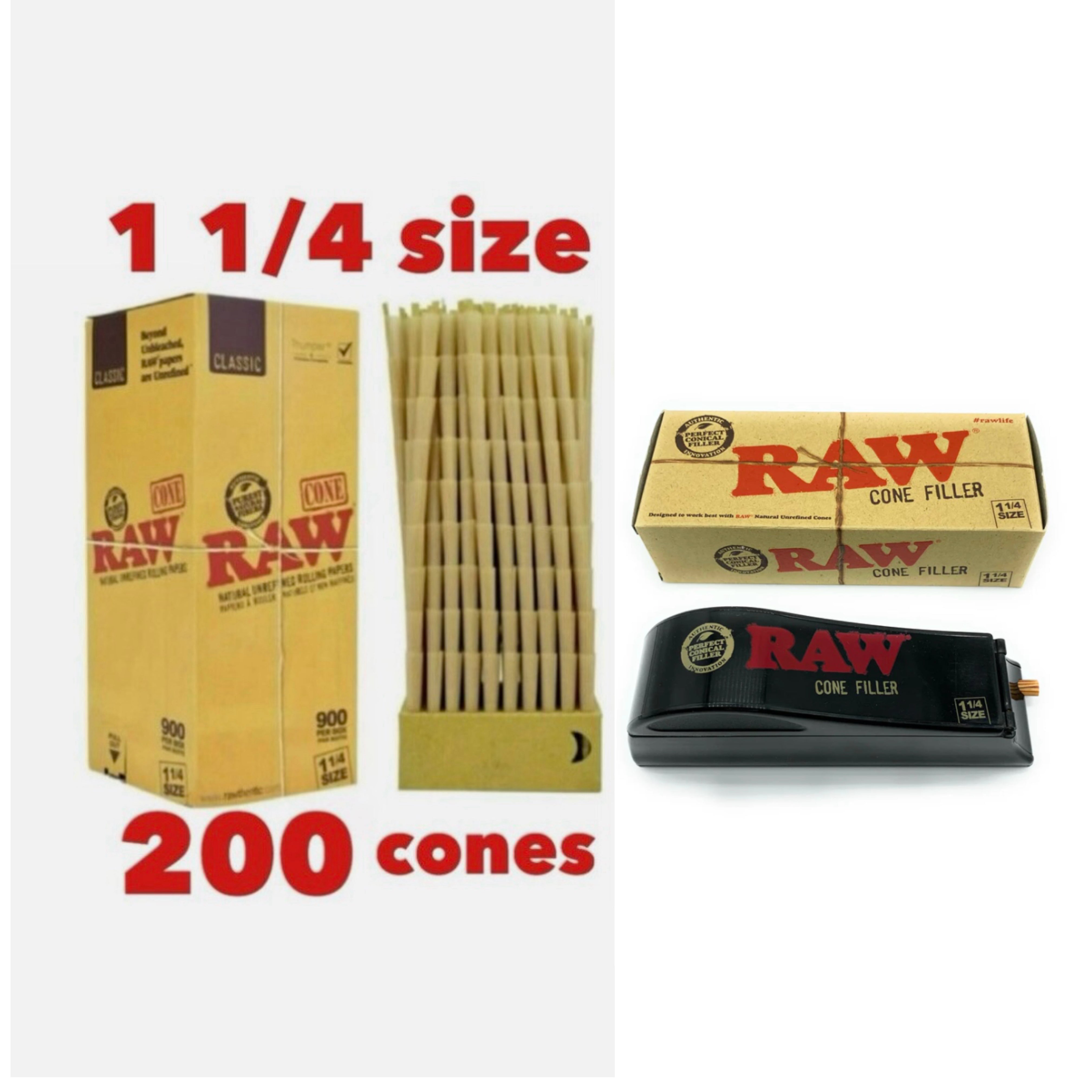 Raw classic 1 1/4 size pre rolled cone with tip 50, 100, 200, 300, 400 ...