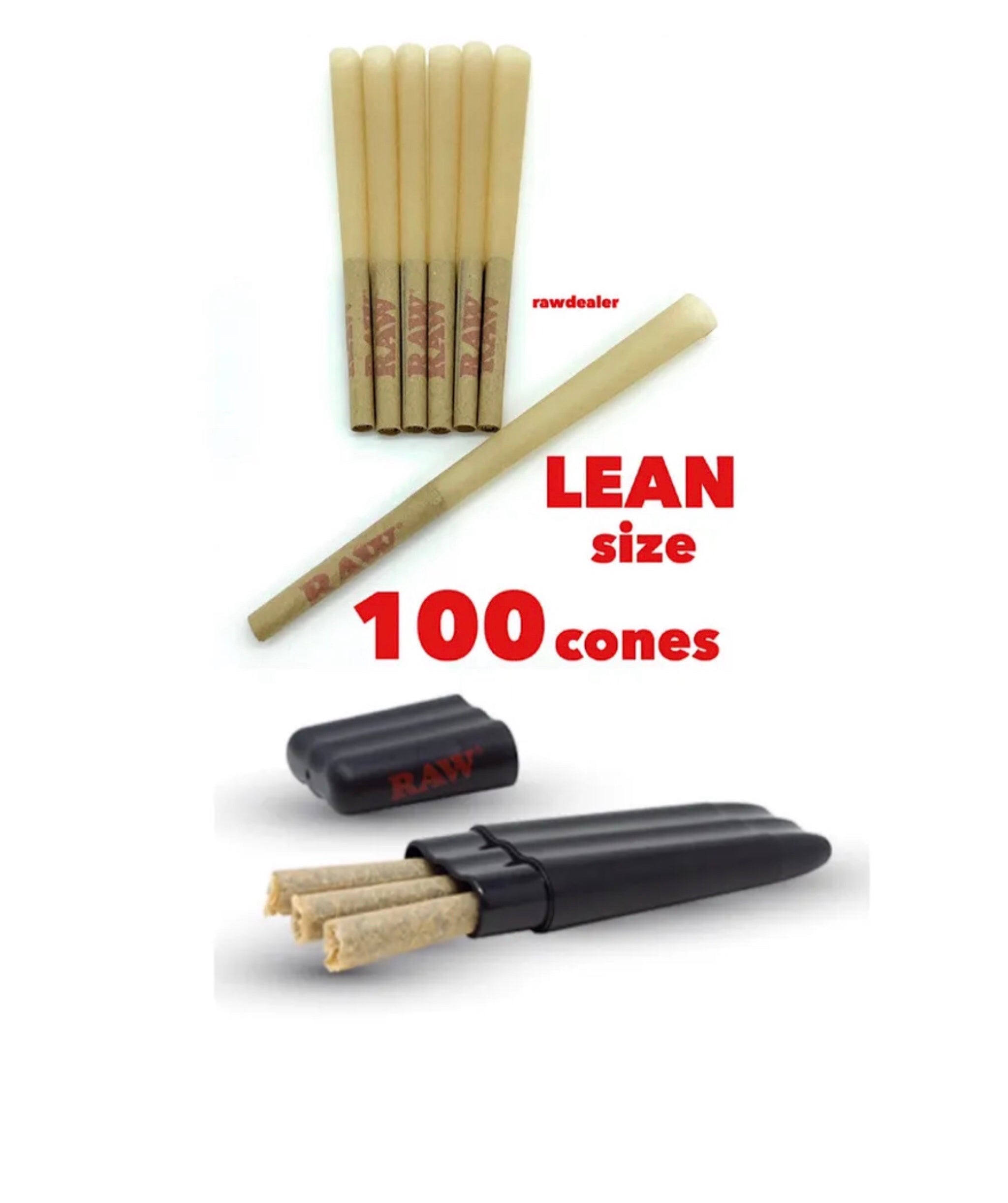 raw classic LEAN size pre-rolled cone (100pk, 50pk)+ raw three tree co ...