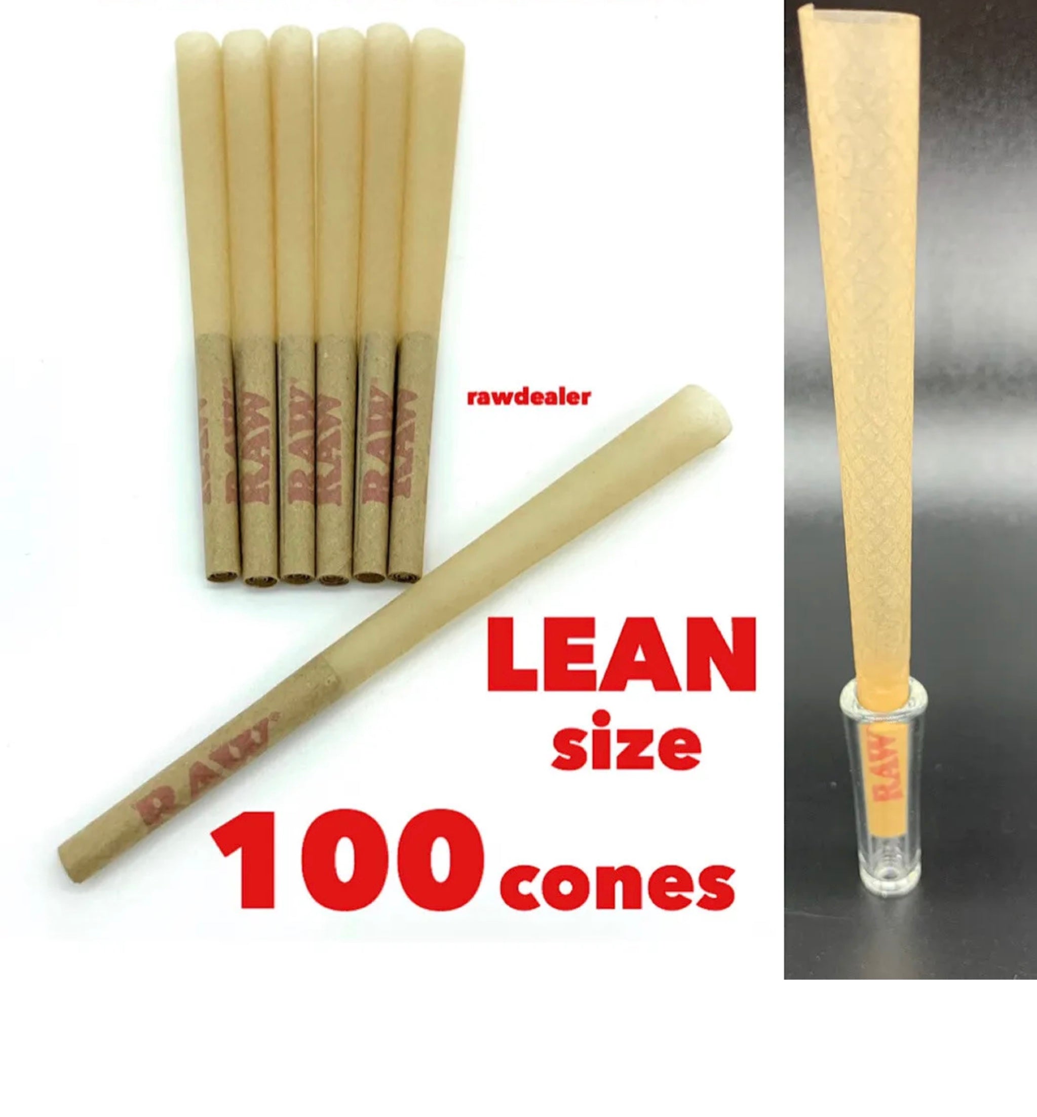 raw classic LEAN size pre-rolled cone w filter(100 pack)+GLASS CONE HO ...