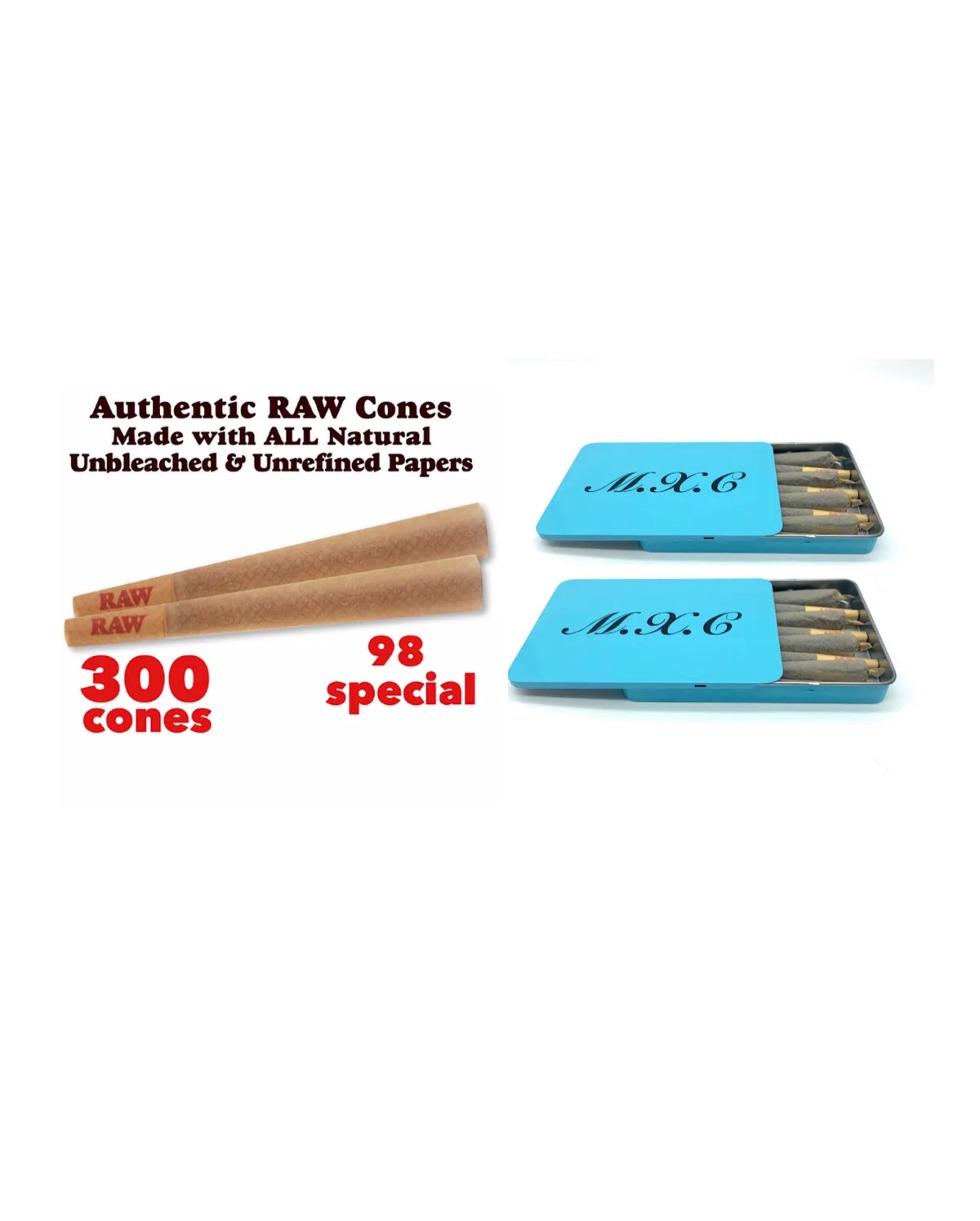 raw classic 98 special size cone(300 pk)+ 2X steel slide lock cone hol ...