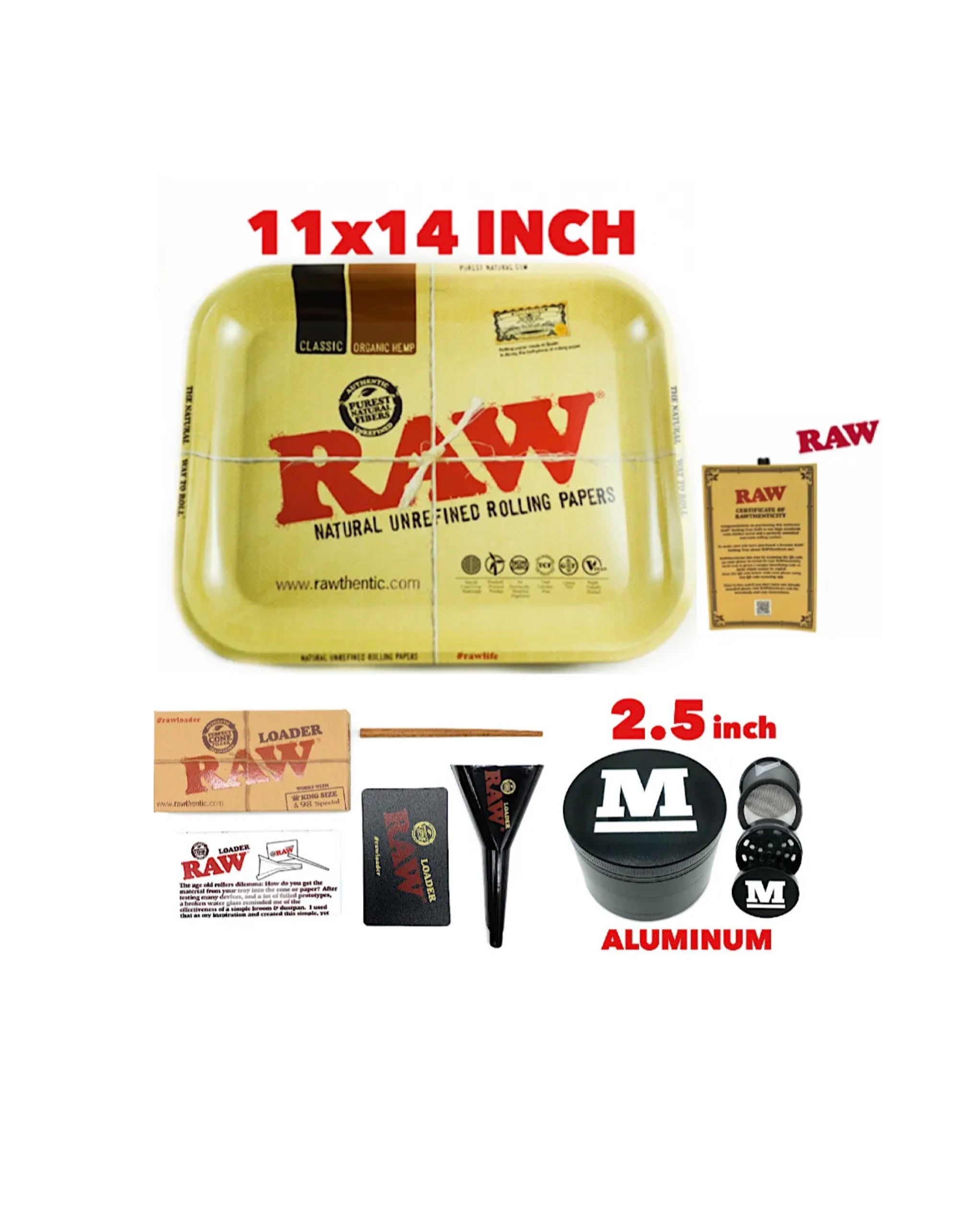 raw large metal tray(original)+raw king 98 size cone loader+2.5 inch g ...