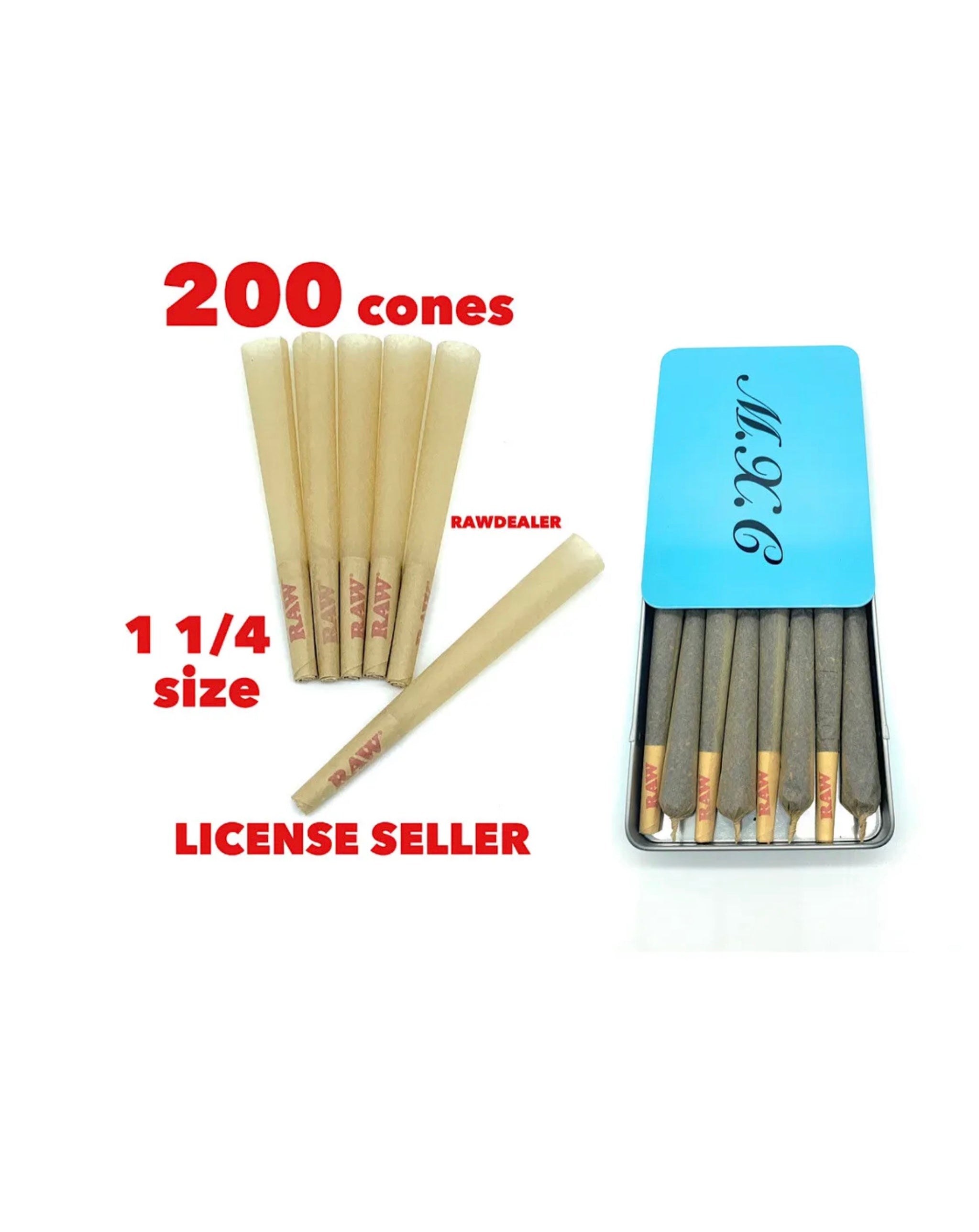 raw classic 1 1/4 size pre rolled cone(200)+steel slide lock cone hold ...