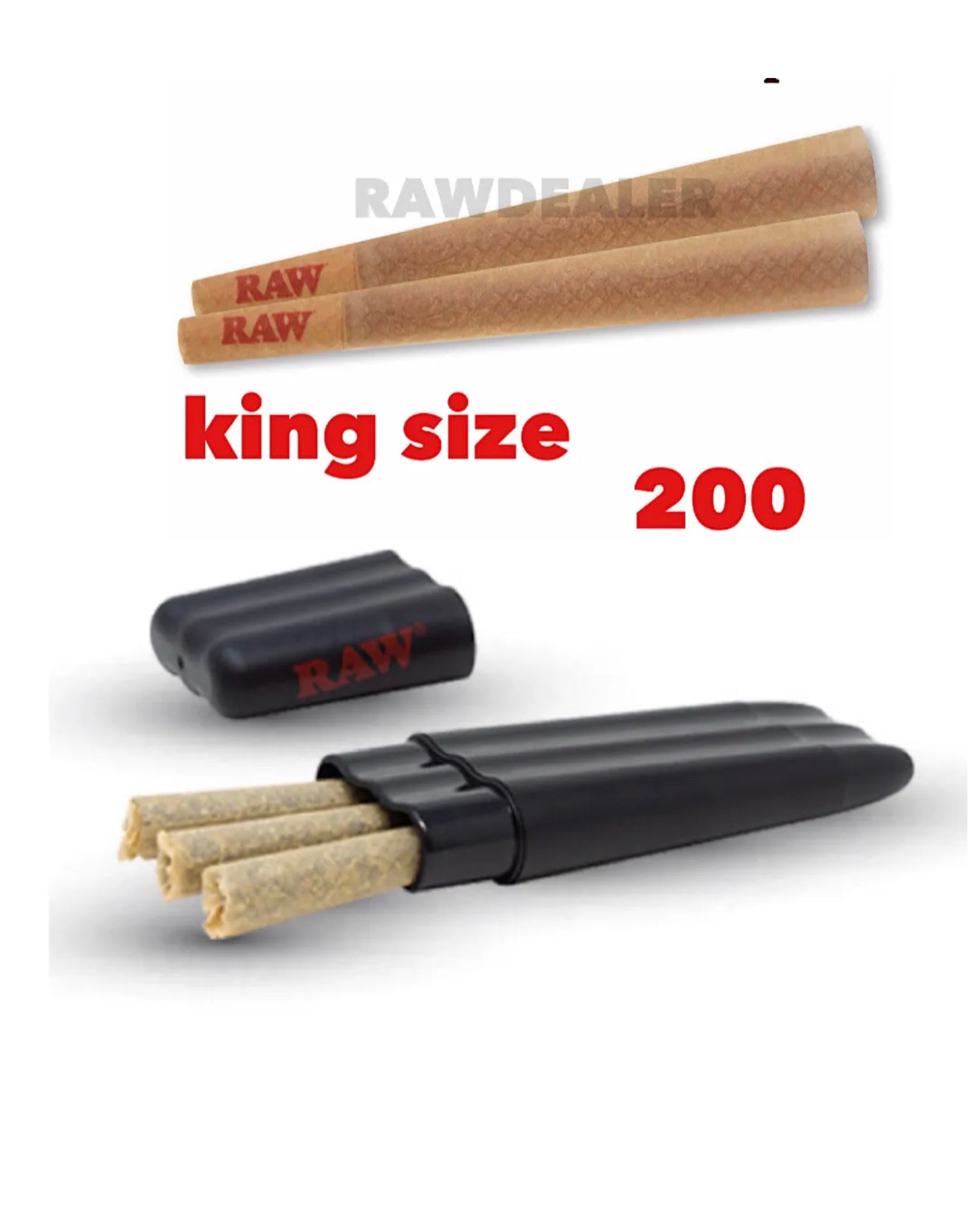 RAW Classic king Size Pre-Rolled Cone(200pk, 50pk)+RAW three tree case ...