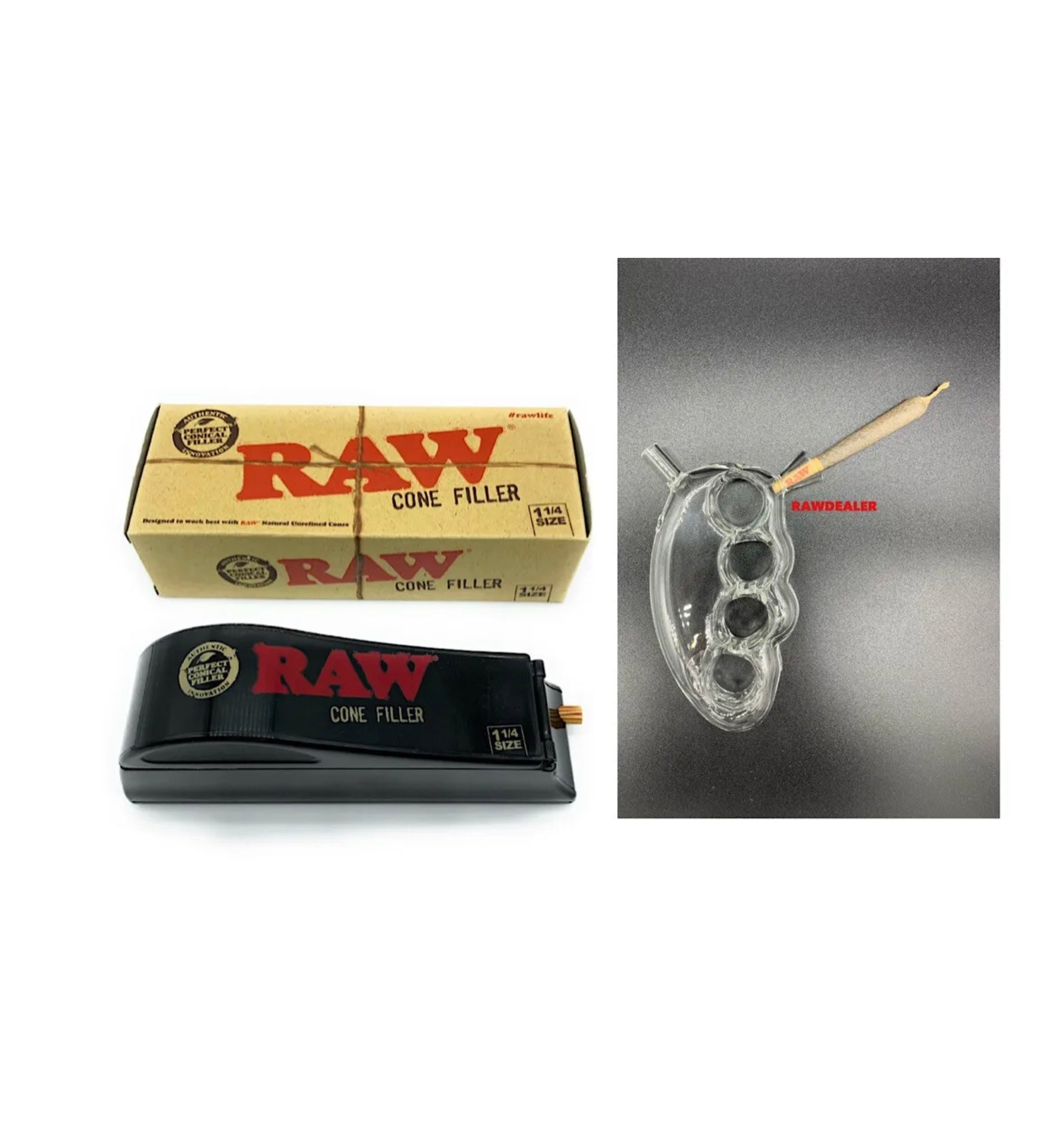 Raw 1 1/4 size cone Shooter filler +glass knuckle cone bubbler smoke w ...