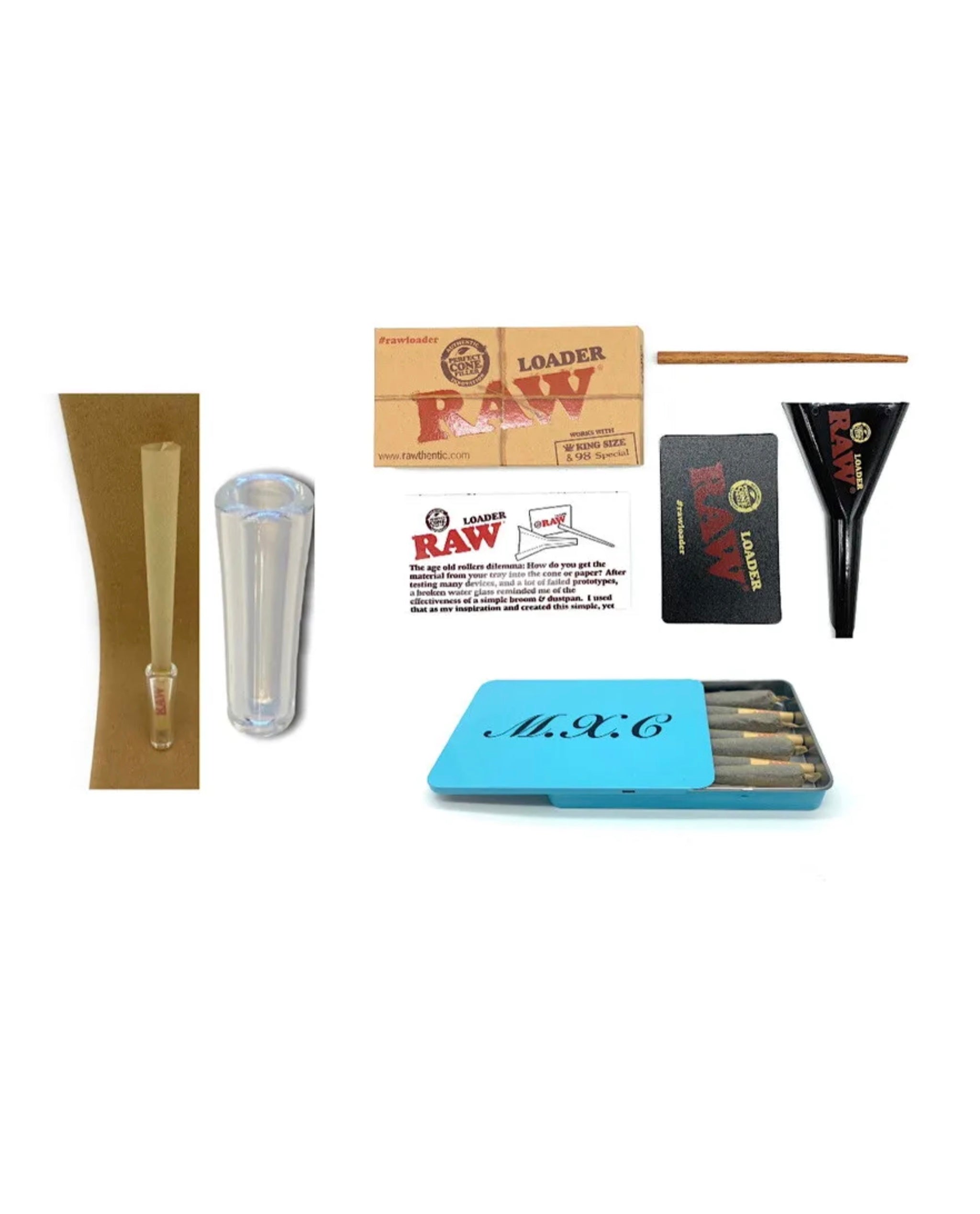Raw king 98 size cone loader + steel slide lock cone case+glass cone t ...