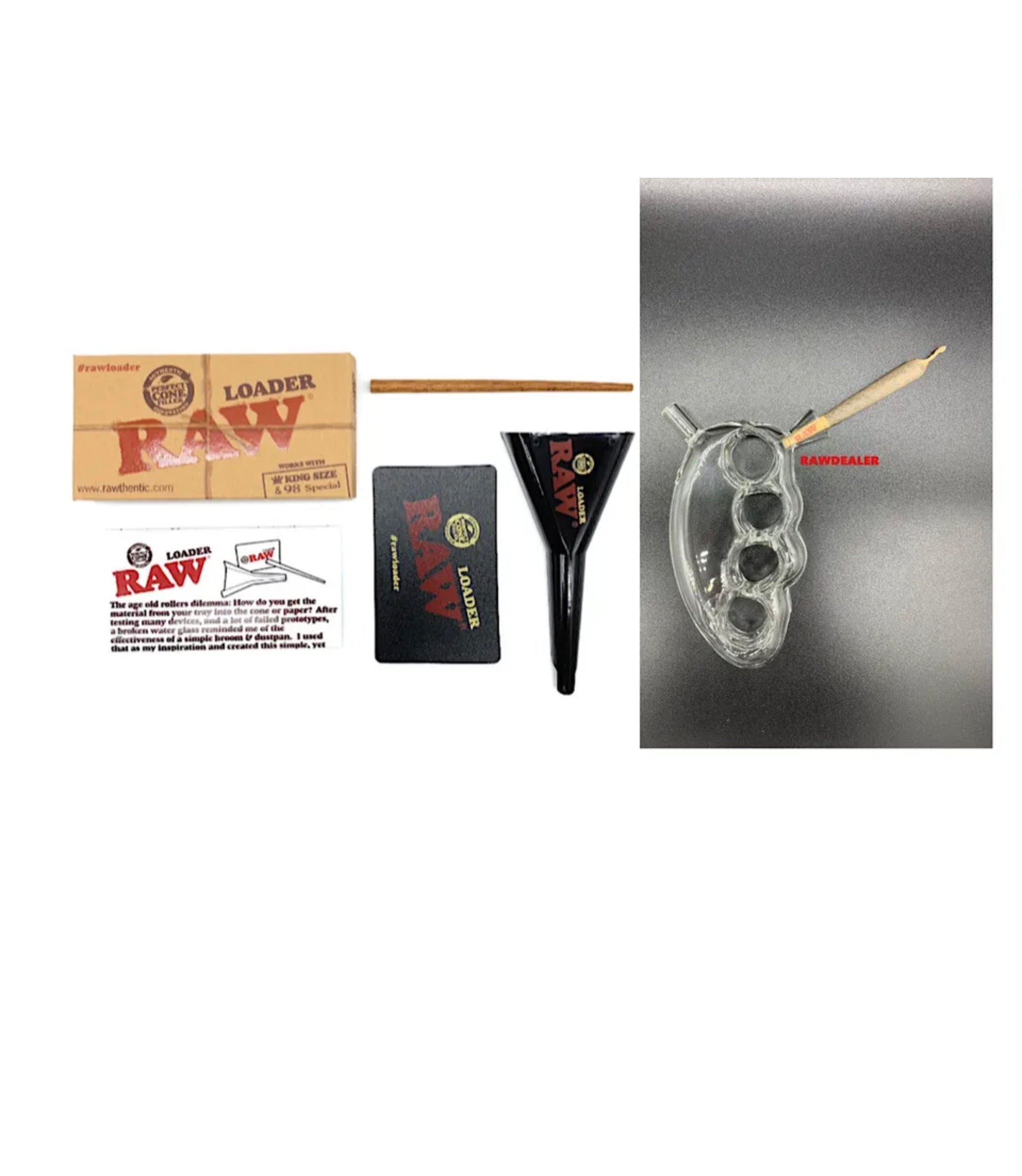 raw king 98 size cone loader+glass knuckle cone bubbler smoke water pi ...
