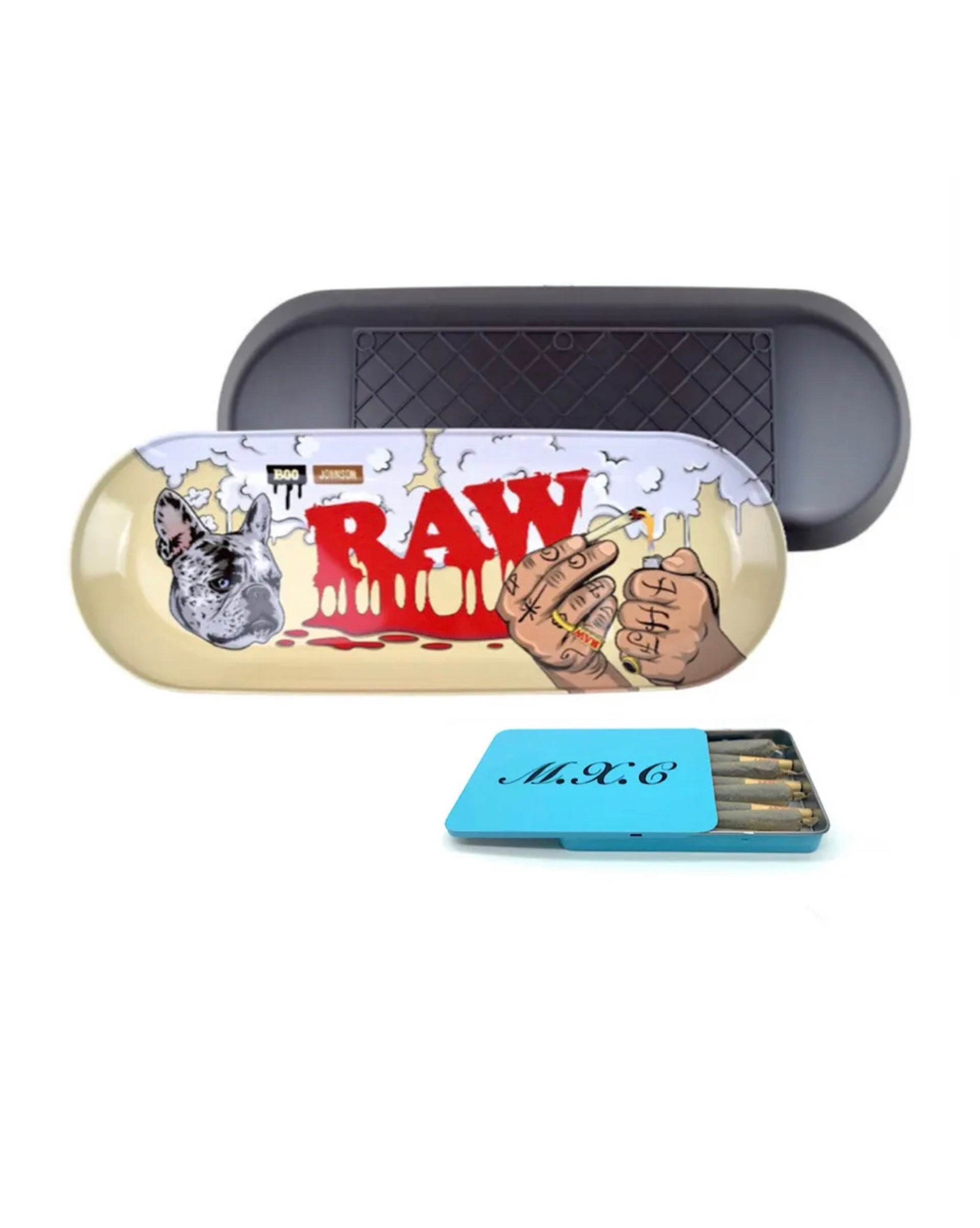 RAW X BOO JOHNSON SKATE DECK ROLLING TRAY 16.7”+steel slide lock cone ...