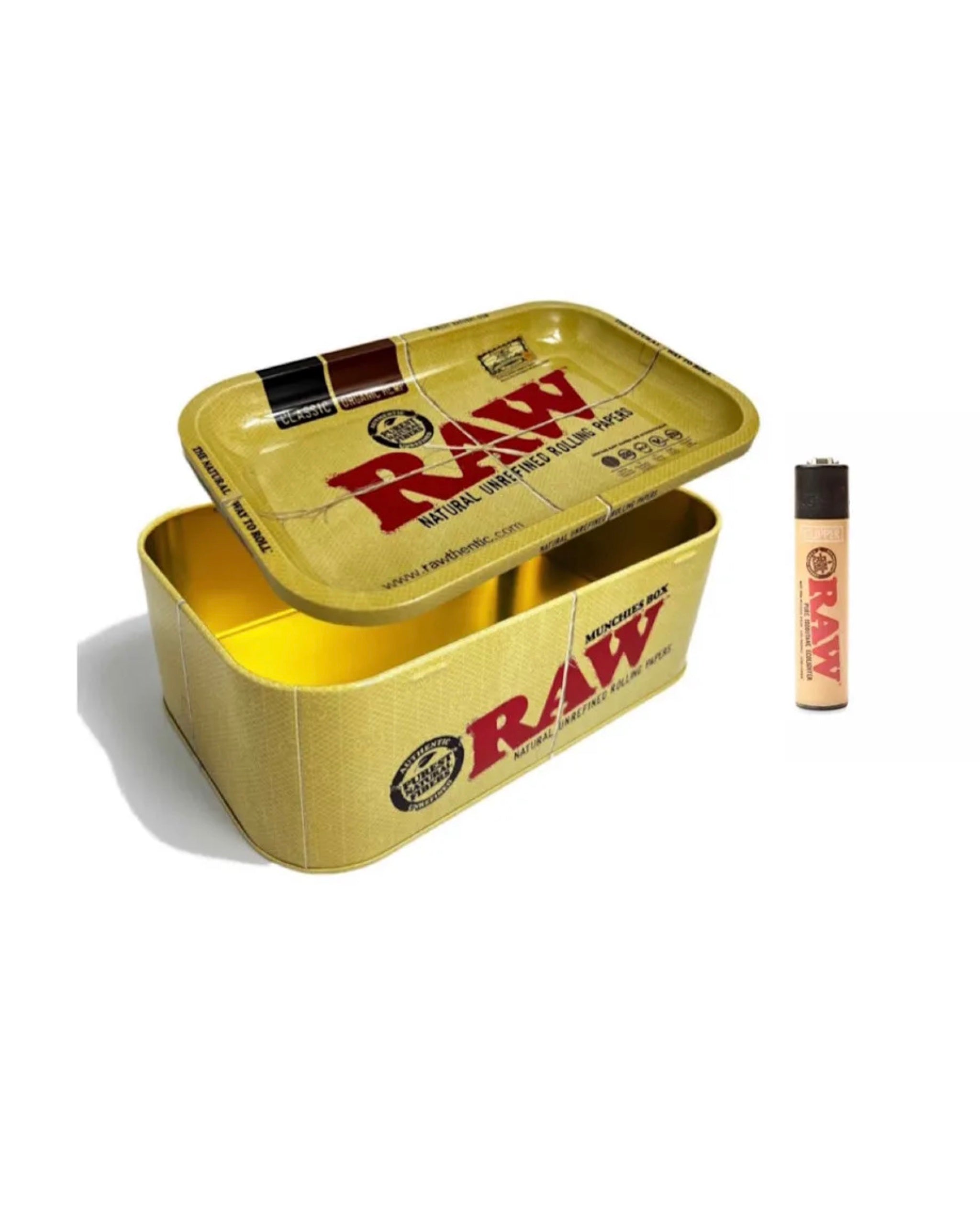 RAW Rolling Metal "MUNCHIES BOX" Storage with Tray Lid 6.9x10.8x3.6"+r ...