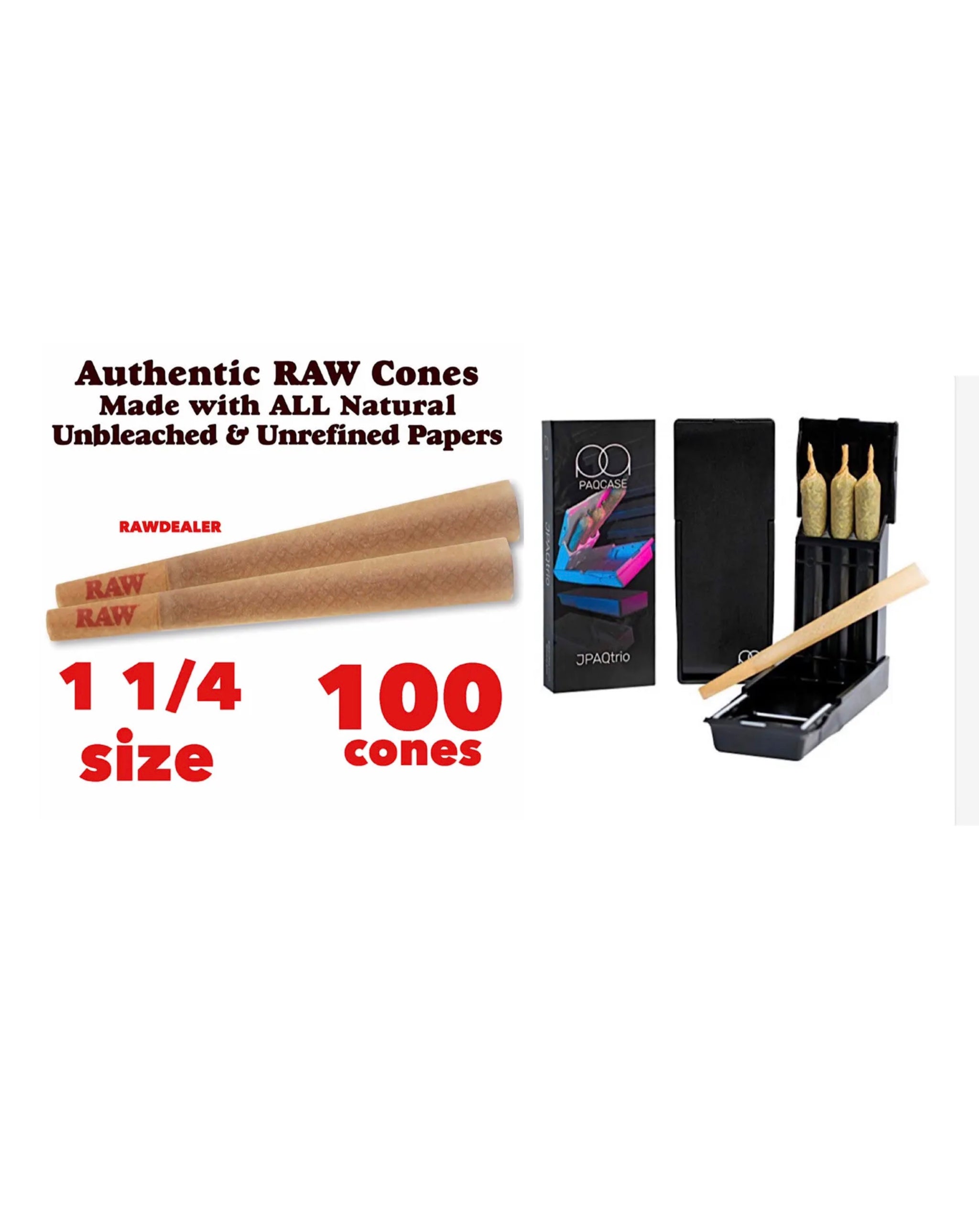 raw cone classic 1 1/4 size pre rolled cone(100 pack)+JPAQ trio cone h ...