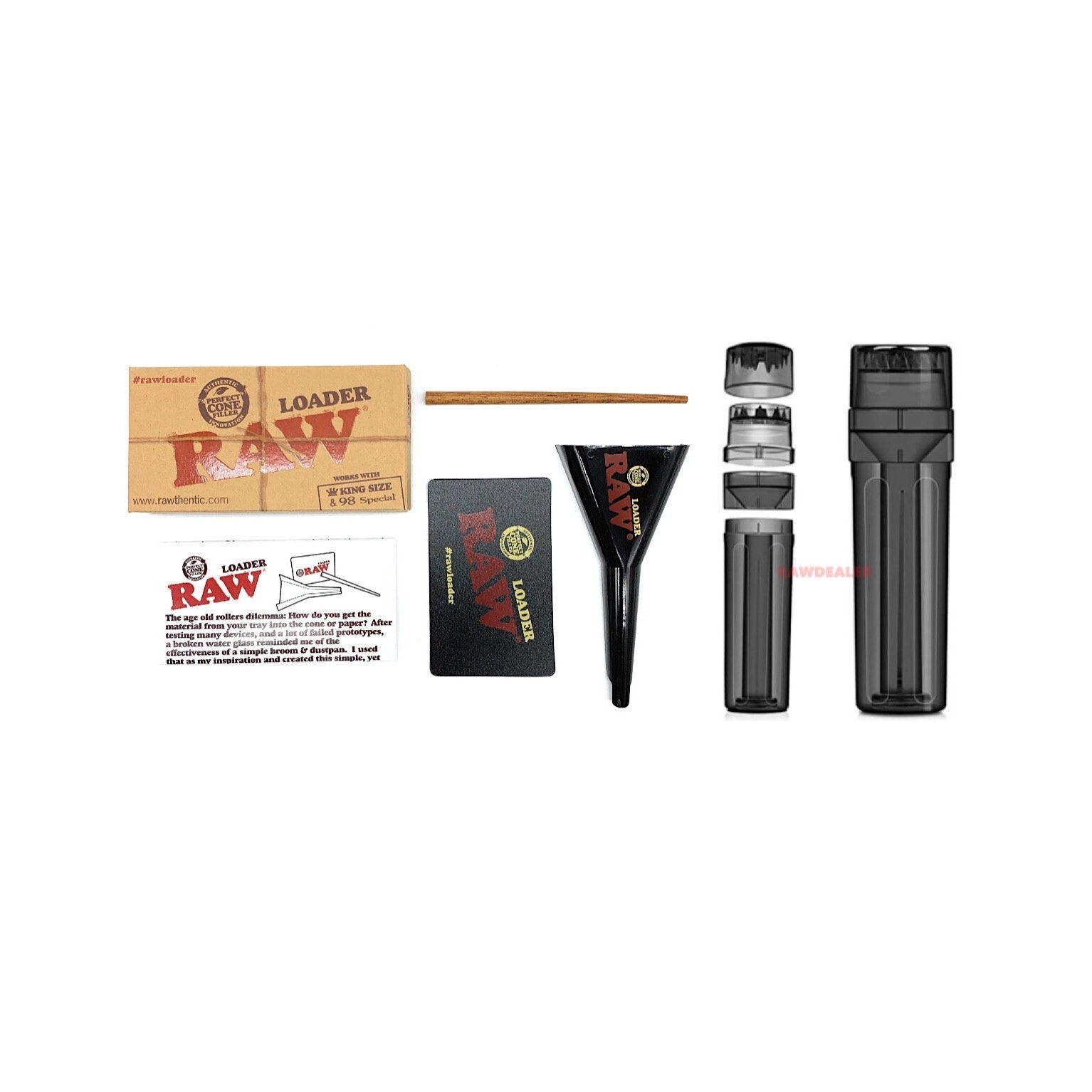 RAW 98 king size cone loader kit +new design portable cone herb grinde ...